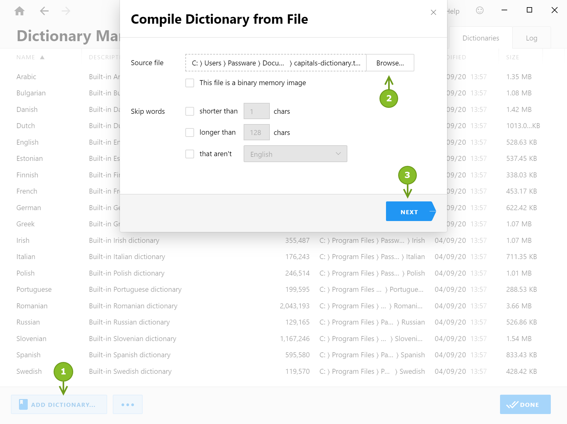 How to create a custom dictionary – Passware